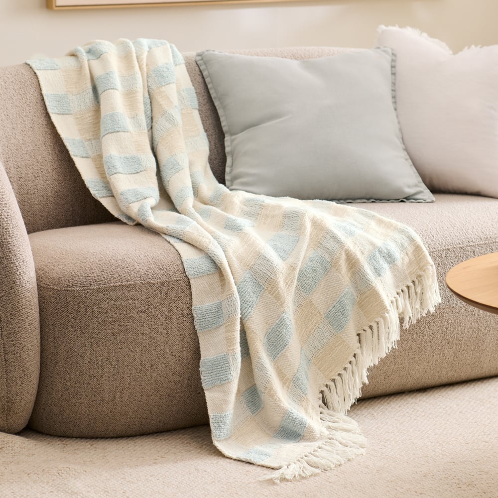 Chicago Sky Blue Check Throw | Adairs