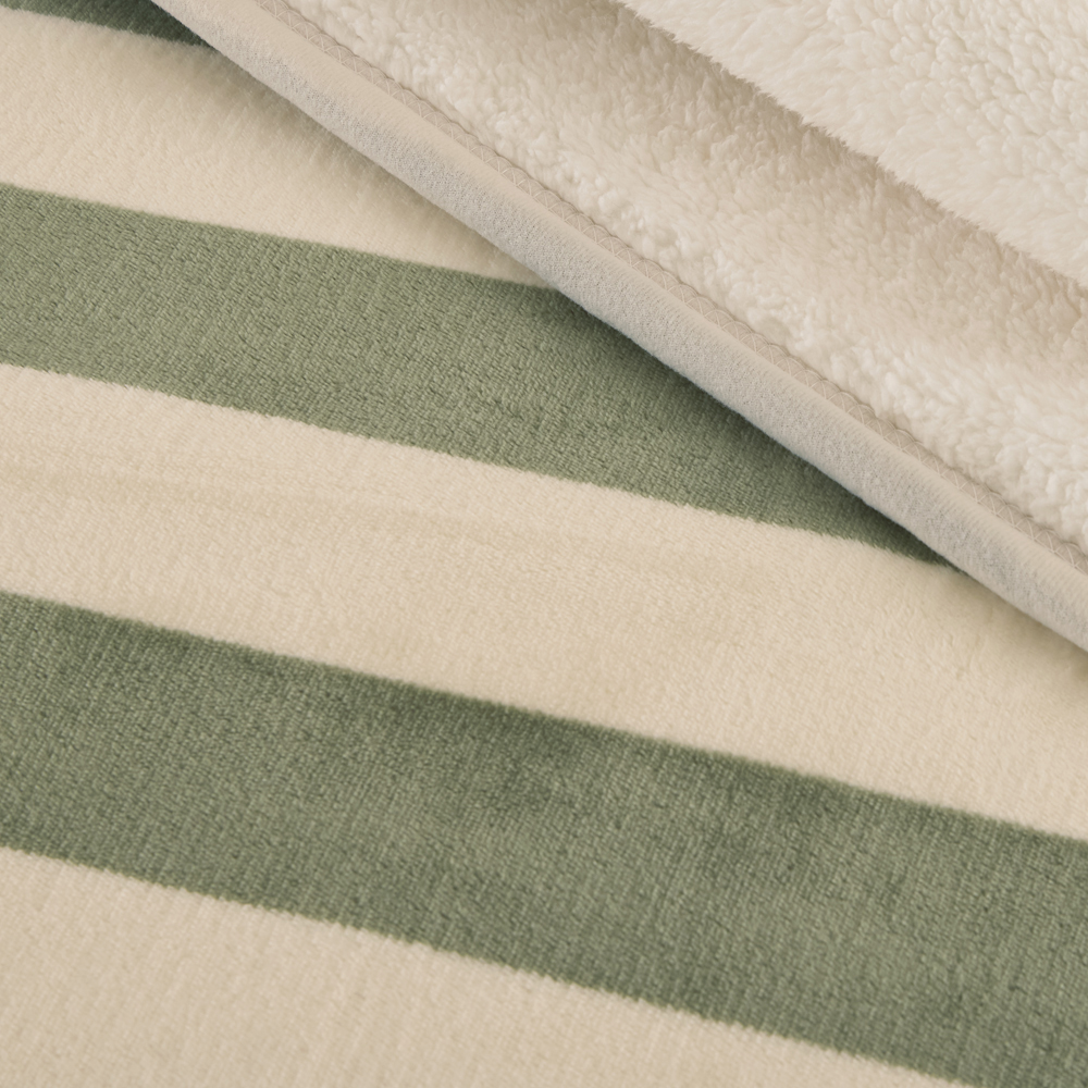 Natural & Green Stripe Sherpa Blanket | Adairs