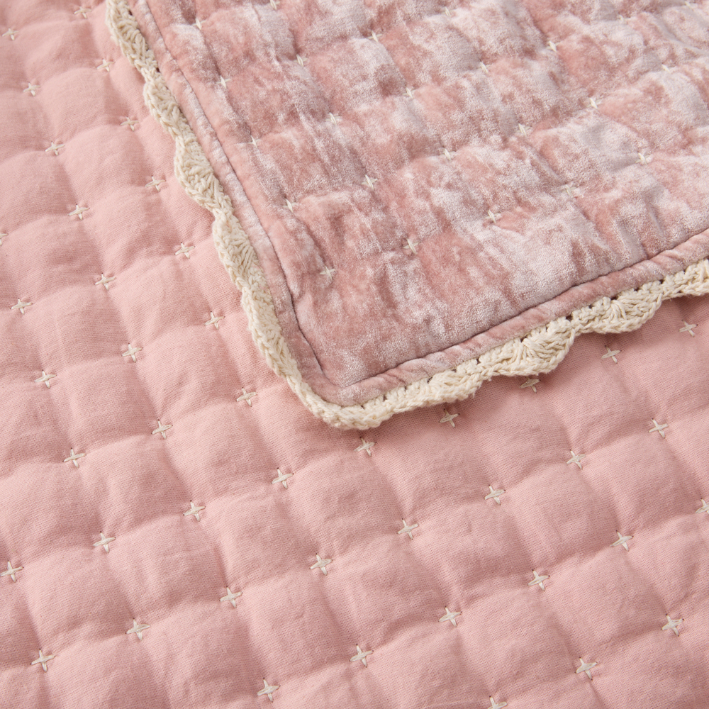 Lara Blush Velvet Throw | Adairs