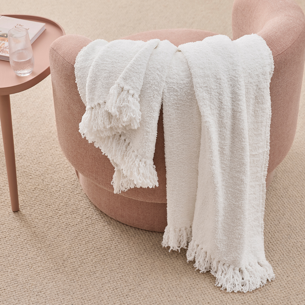 Loki White Boucle Throw | Adairs