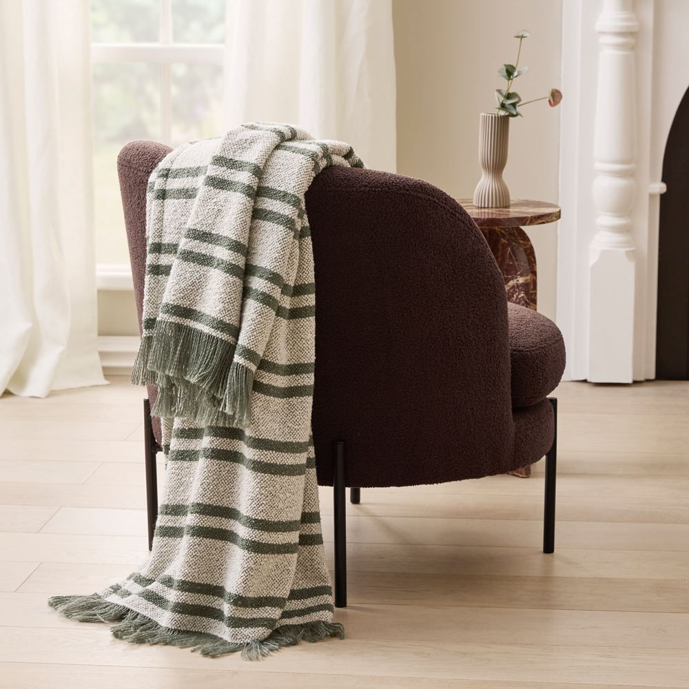 Cameron Olive Green Boucle Throw | Adairs