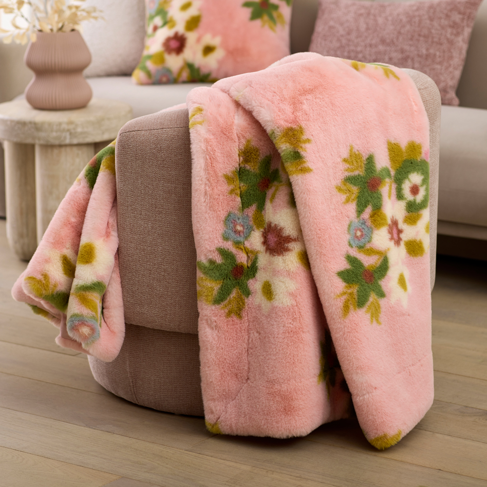 April Pink Fur Throw | Adairs