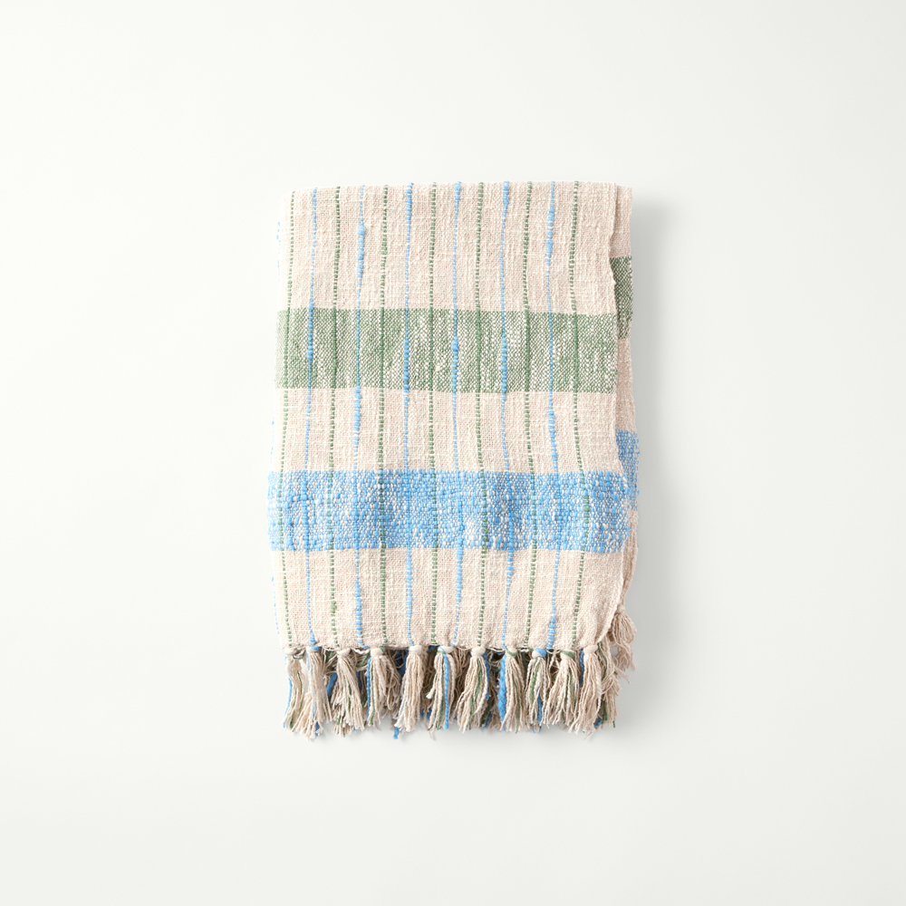 Beau Leaf Green & Airy Blue Stripe Throw | Adairs