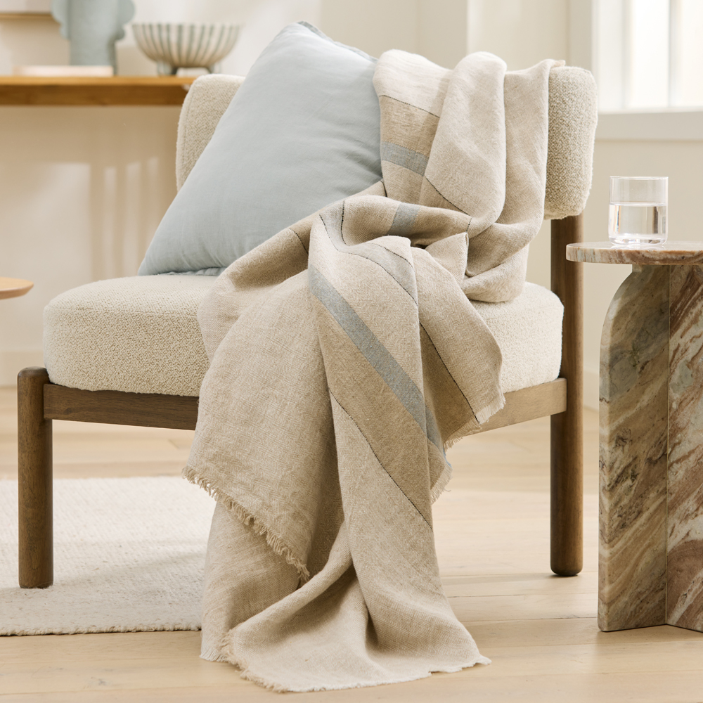 Indra Cashmere Blue Linen Throw | Adairs