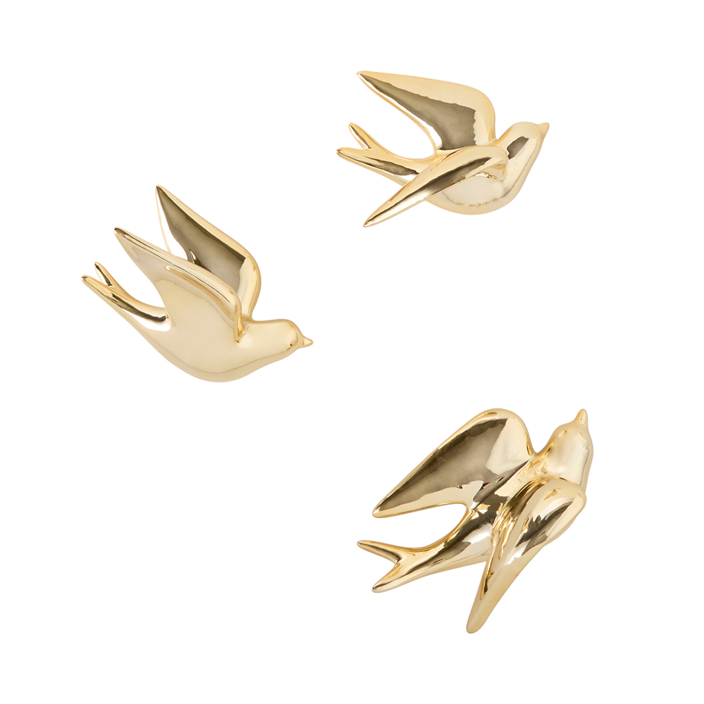Flying Swallow Gold Birds Set of 3 | Adairs