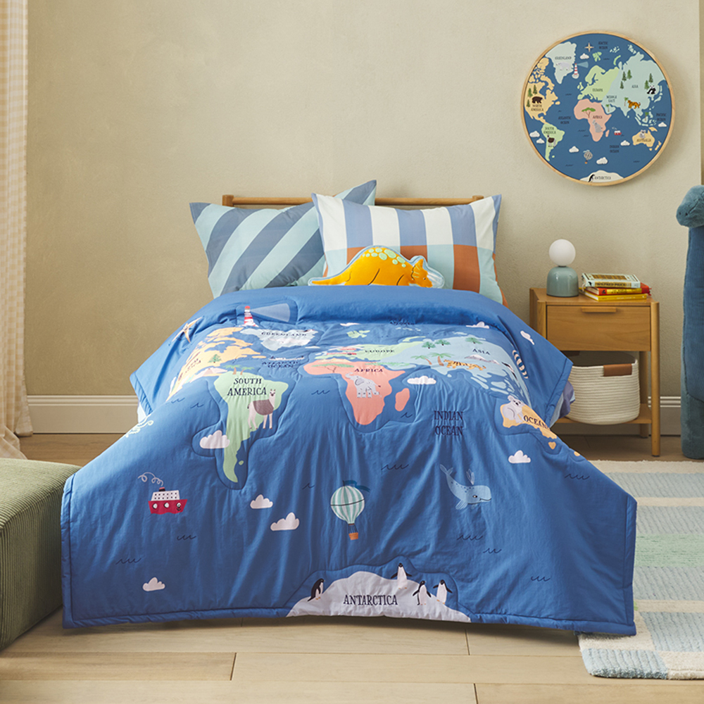 Adairs Kids - Novelty Navy World Map Quilted Coverlet | Adairs