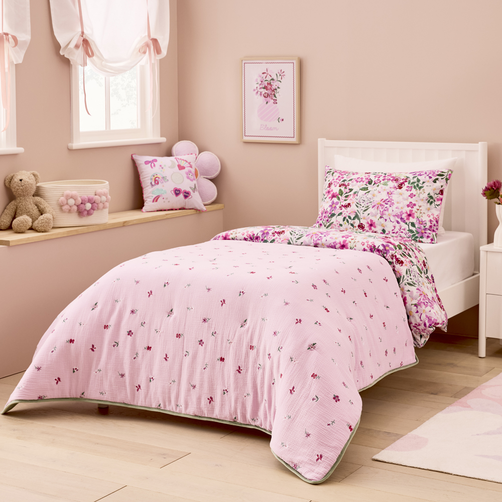 Adairs Kids - Velvet Berry Floral Embroidered Coverlet | Adairs