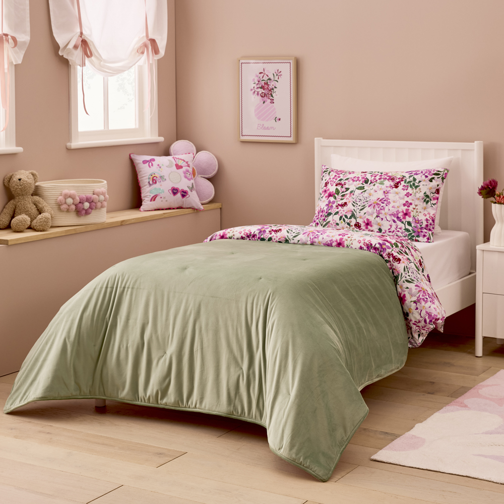 Adairs Kids - Velvet Berry Floral Embroidered Coverlet | Adairs