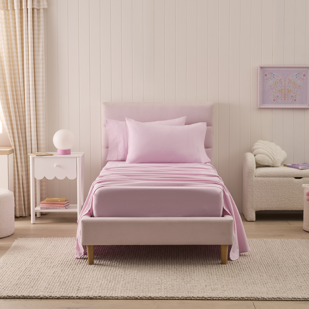 Adairs Kids - Flannelette Plain Dye Pink Sheet Set | Adairs