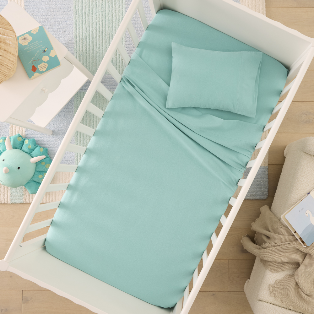 Adairs Kids - Flannelette Plain Dye Aqua Cot Sheet Set | Adairs