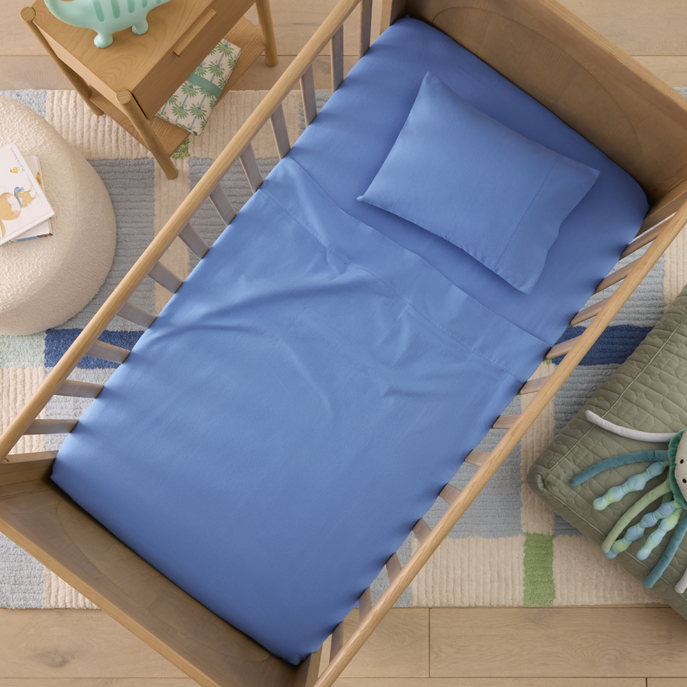 Adairs Kids - Flannelette Plain Dye Blue Cot Sheet Set | Adairs