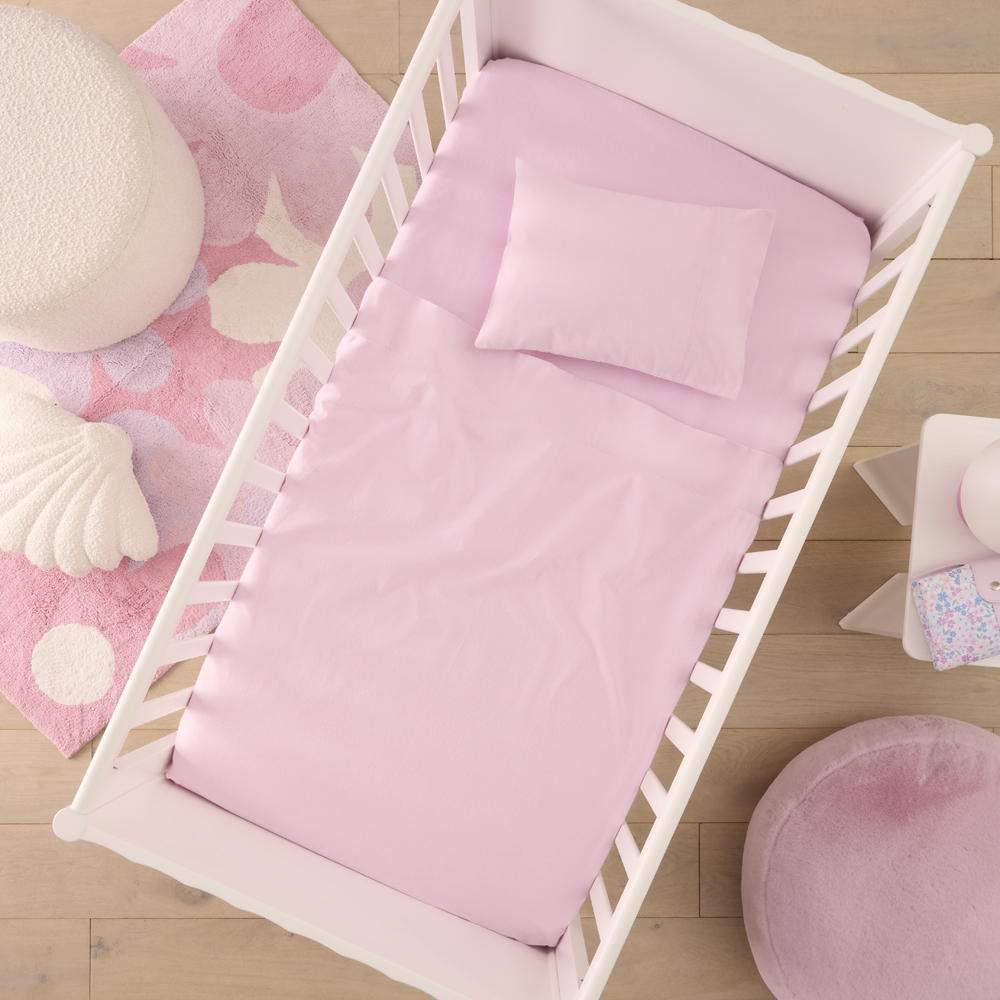 Adairs Kids - Flannelette Plain Dye Pink Cot Sheet Set | Adairs