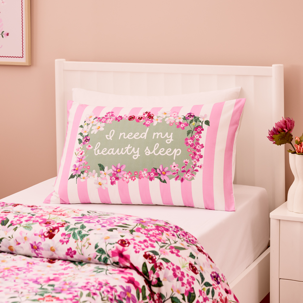 Adairs Kids - Berry Floral Text Pillowcase | Adairs