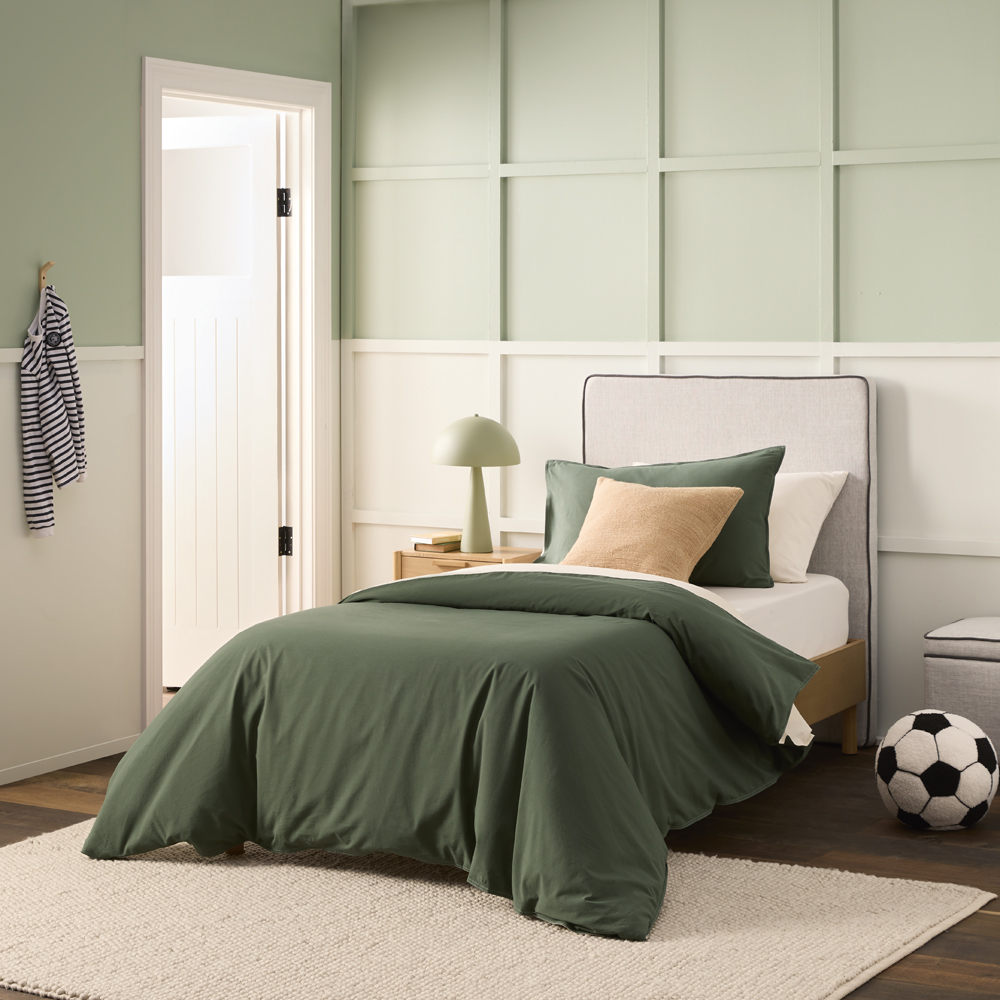 Adairs Kids - Stonewashed Natural Dark Green Quilt Cover Set | Adairs
