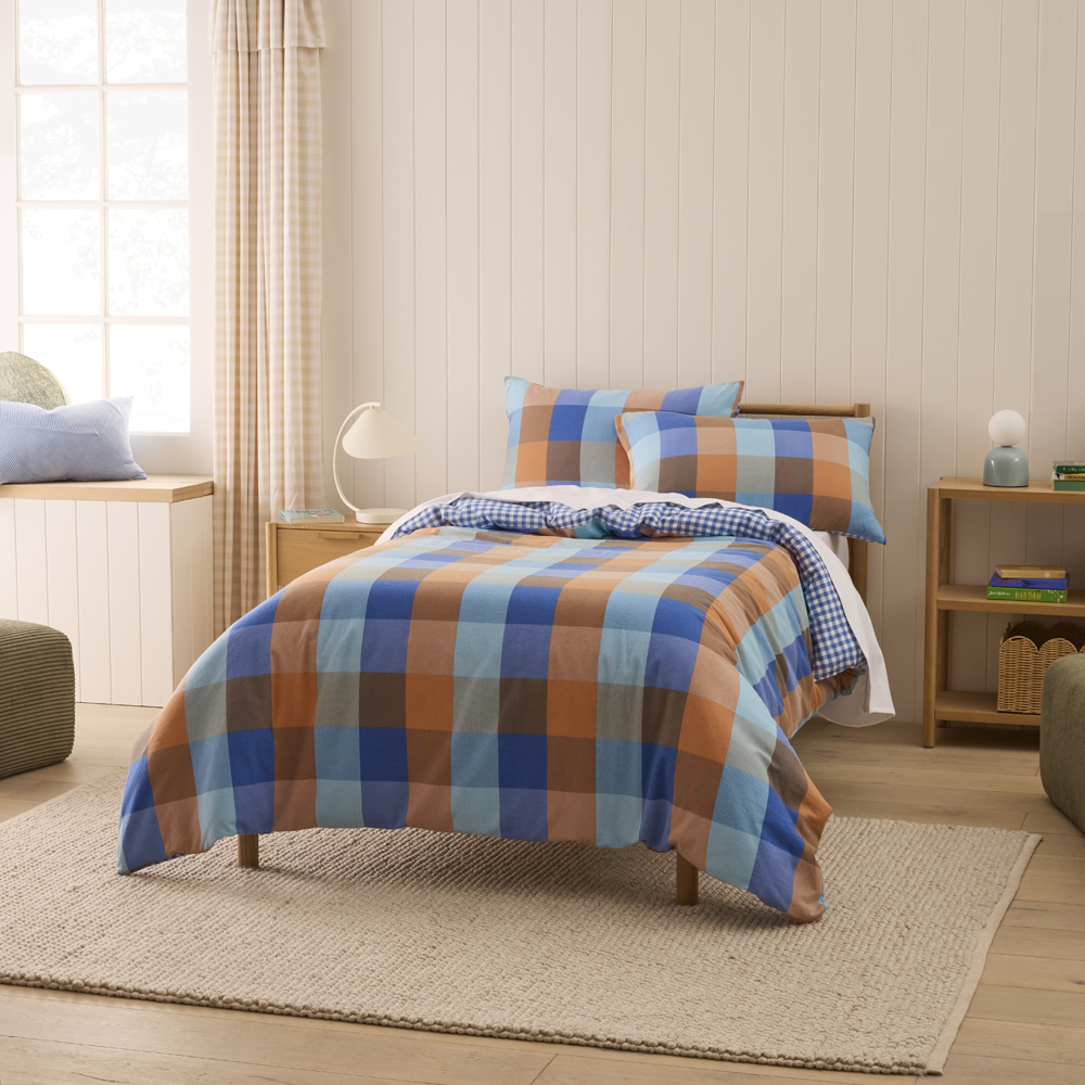 Adairs Kids - Parker Check Blue Flannelette Quilt Cover Set | Adairs