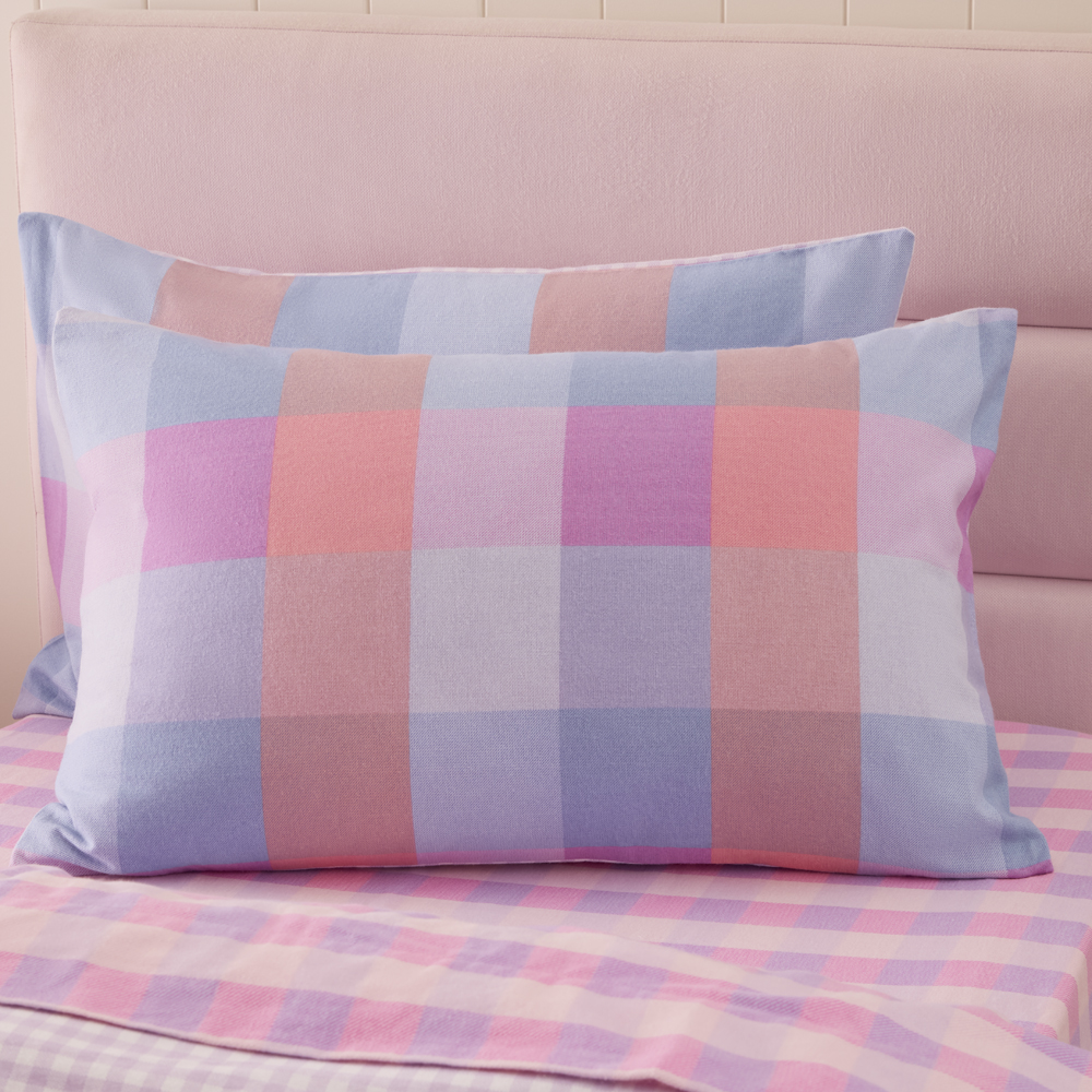 Adairs Kids - Parker Check Pink Flannelette Quilt Cover Set | Adairs