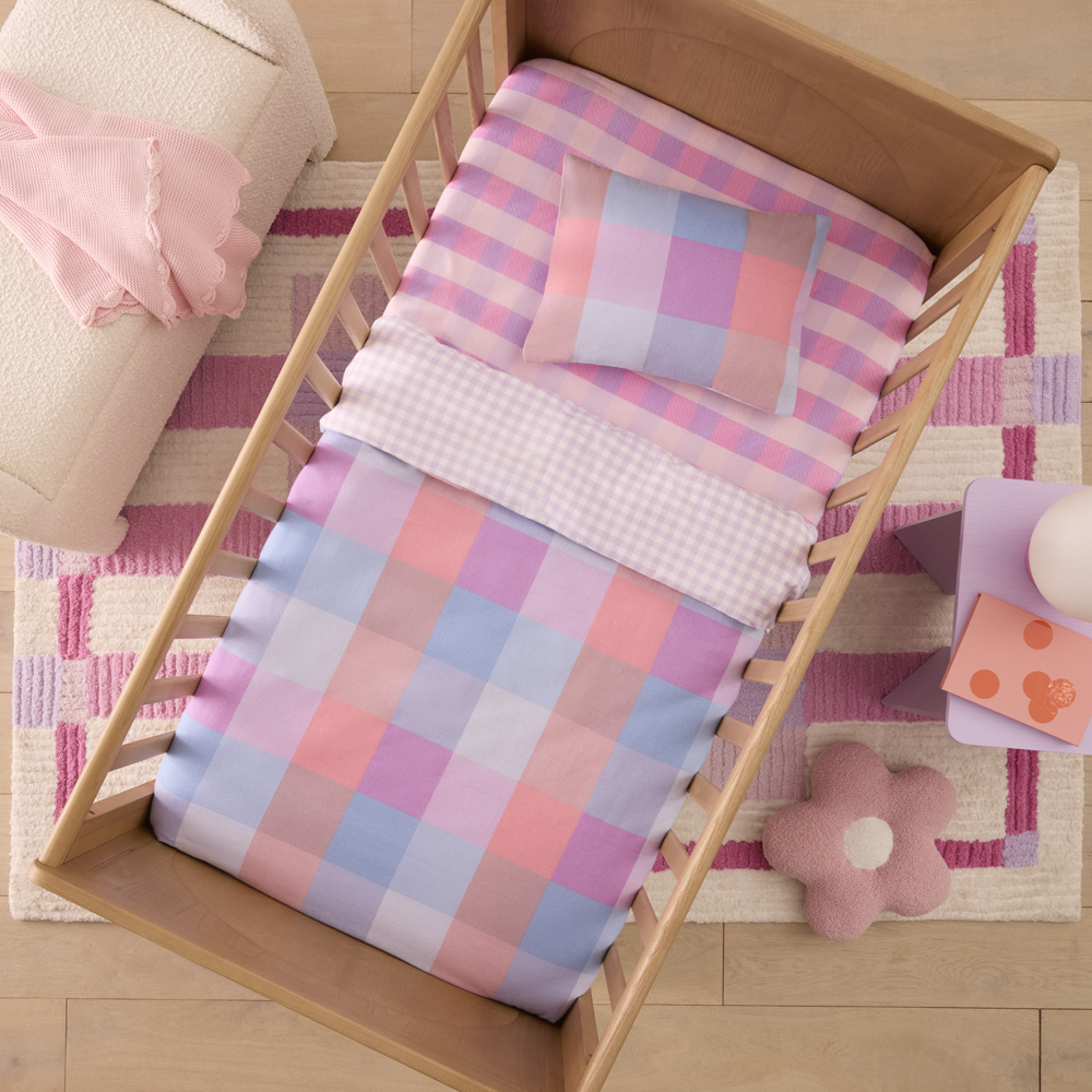 Adairs Kids - Parker Check Pink Flannelette Cot Quilt Cover Set | Adairs