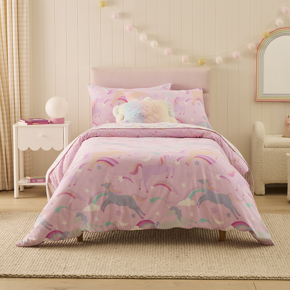 Adairs Kids - Magical Unicorn Pink Flannelette Quilt Cover Set | Adairs