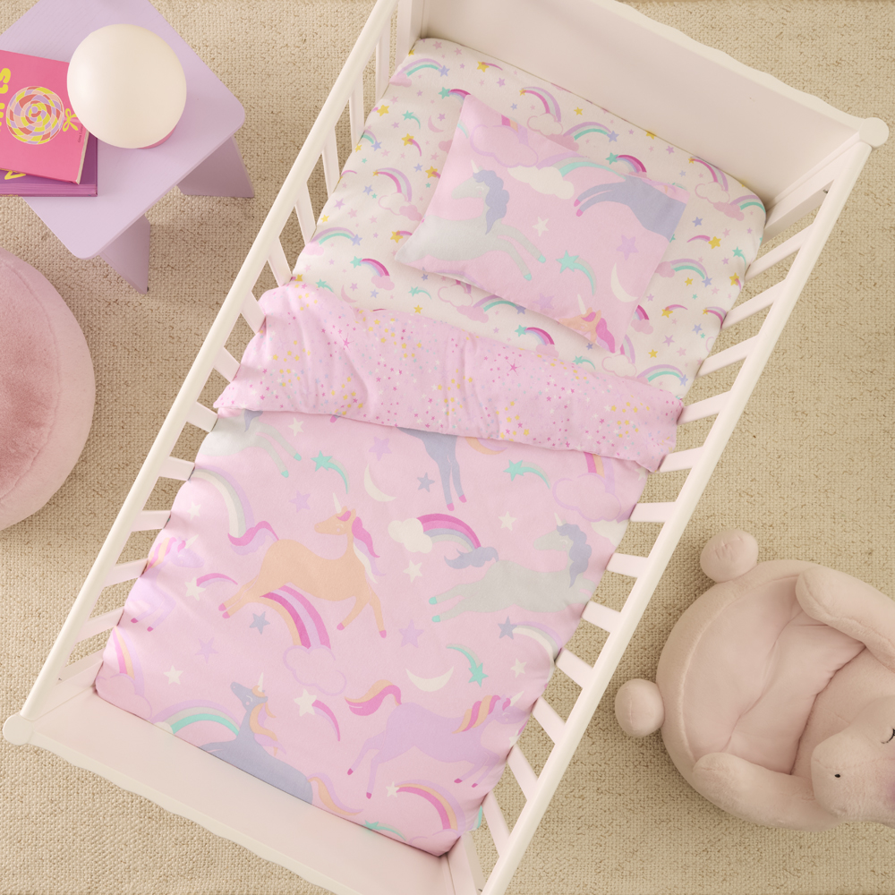 Adairs Kids - Magical Unicorn Pink Flannelette Cot Quilt Cover Set | Adairs