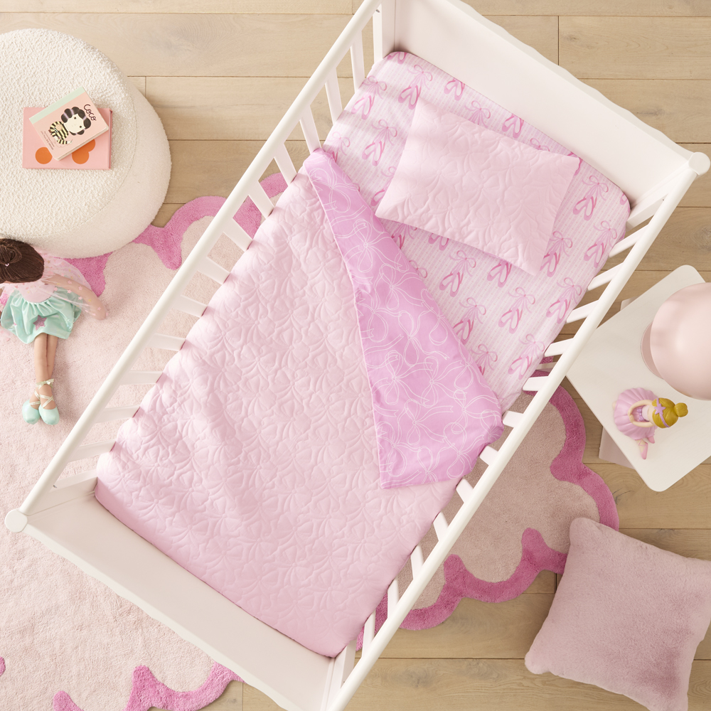 Adairs Kids - Bow Pink Quilted Cot Quilt Cover Set | Adairs