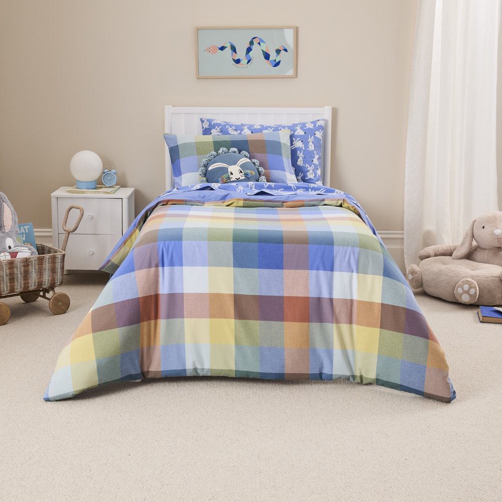Adairs Kids - Emerson Yarn Dyed Blue Check Quilt Cover Set | Adairs