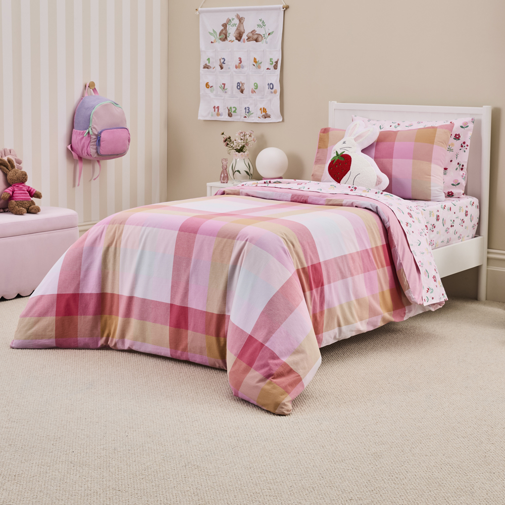 Adairs Kids - Emerson Yarn Dyed Pink Check Quilt Cover Set | Adairs