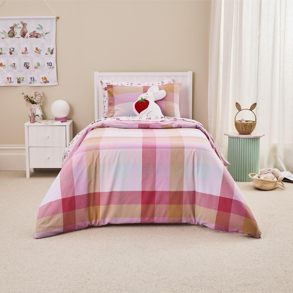 Adairs Kids - Emerson Yarn Dyed Pink Check Quilt Cover Set | Adairs