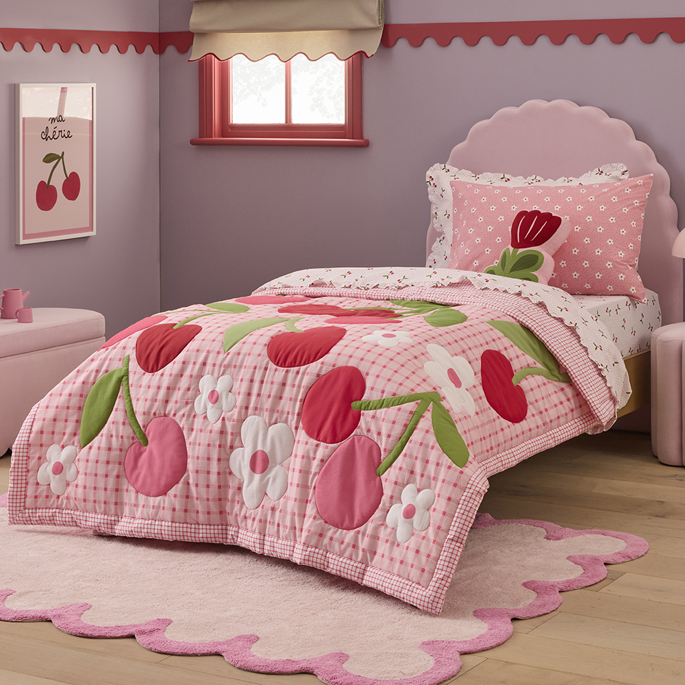 Adairs Kids - Cherry Pink Floral Quilted Coverlet | Adairs