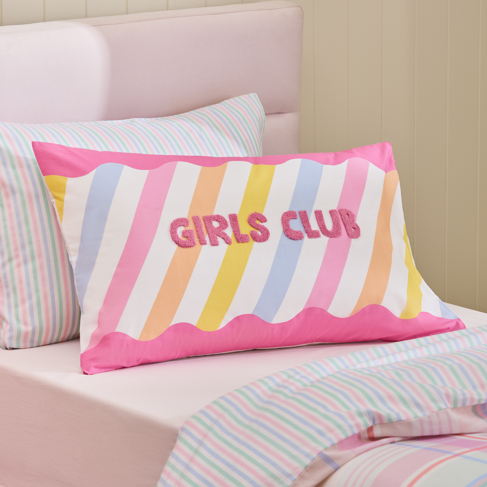 Adairs Kids - Girls Club Text Pillowcase | Adairs