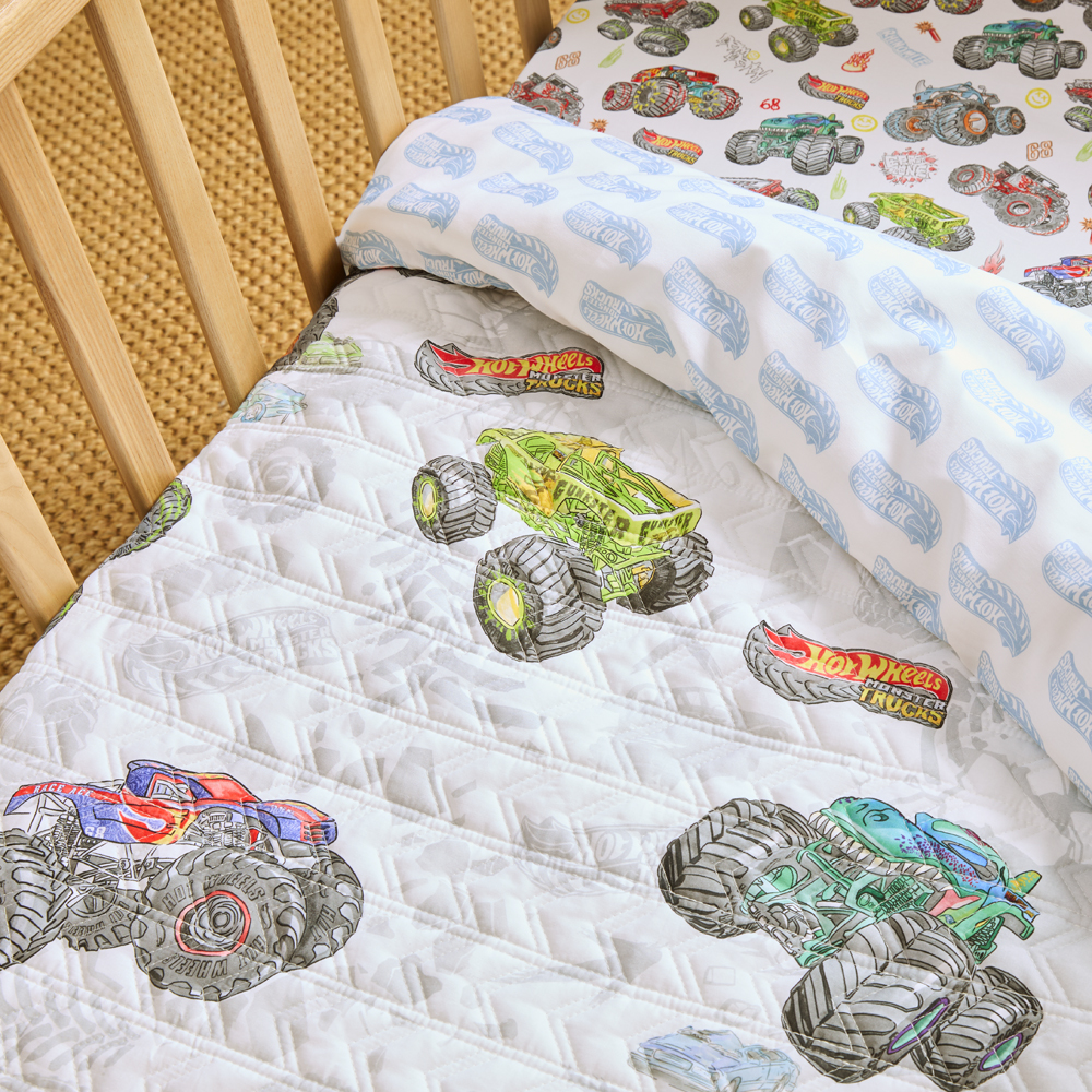 Adairs Kids - Mattel Hot Wheels Monster Trucks Quilted Cot Quilt Cover ...