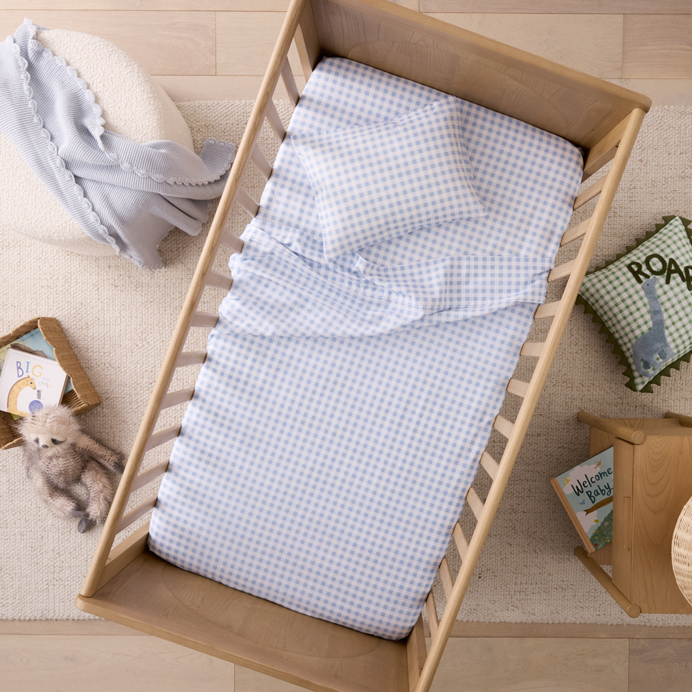 Adairs Kids - Rylee Soft Blue Gingham Cot Sheet Set | Adairs