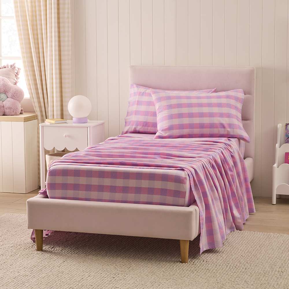 Adairs Kids - Parker Check Pink Flannelette Sheet Set | Adairs
