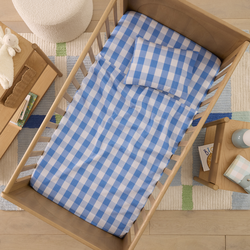Adairs Kids - Parker Check Blue Flannelette Cot Sheet Set | Adairs