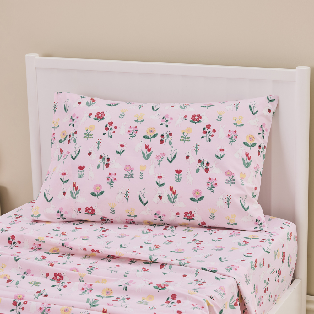 Adairs Kids - Bunny Floral Pale Pink Sheet Set | Adairs