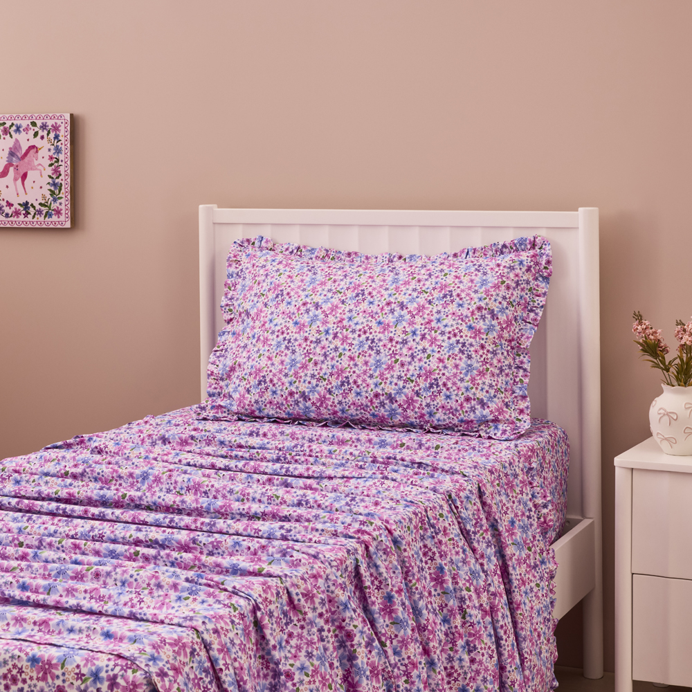 Adairs Kids - Meadow Unicorn Pink Ruffle Sheet Set | Adairs