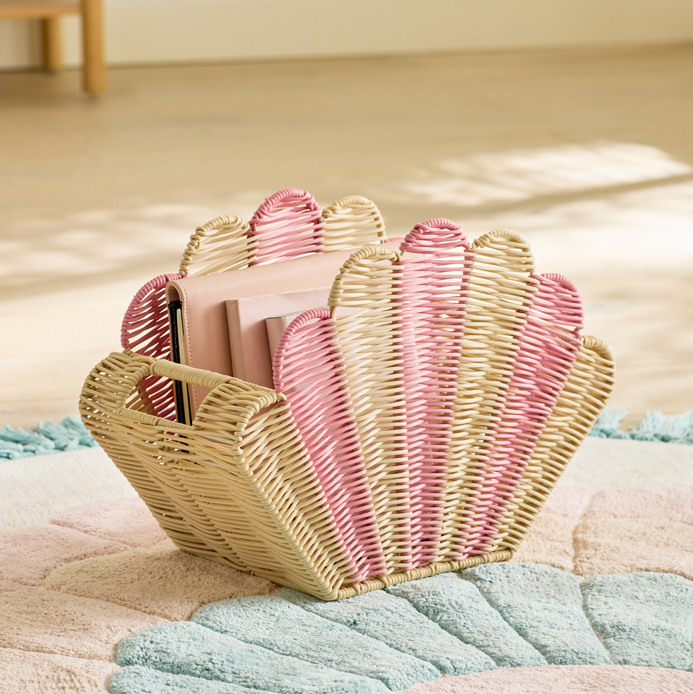 Adairs Kids - Scallop Shell Pink & Natural Storage Basket | Adairs
