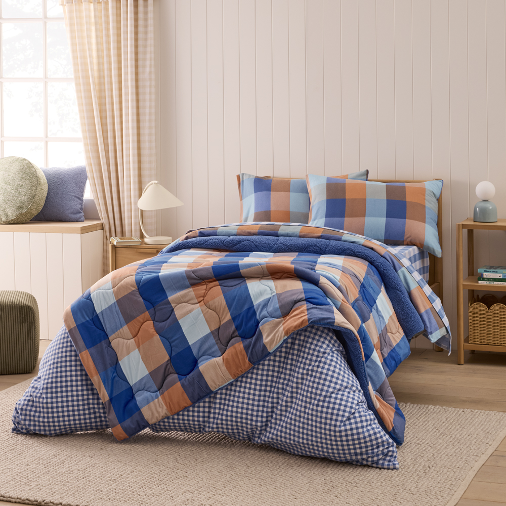 Teddy Blue Check Blanket | Adairs
