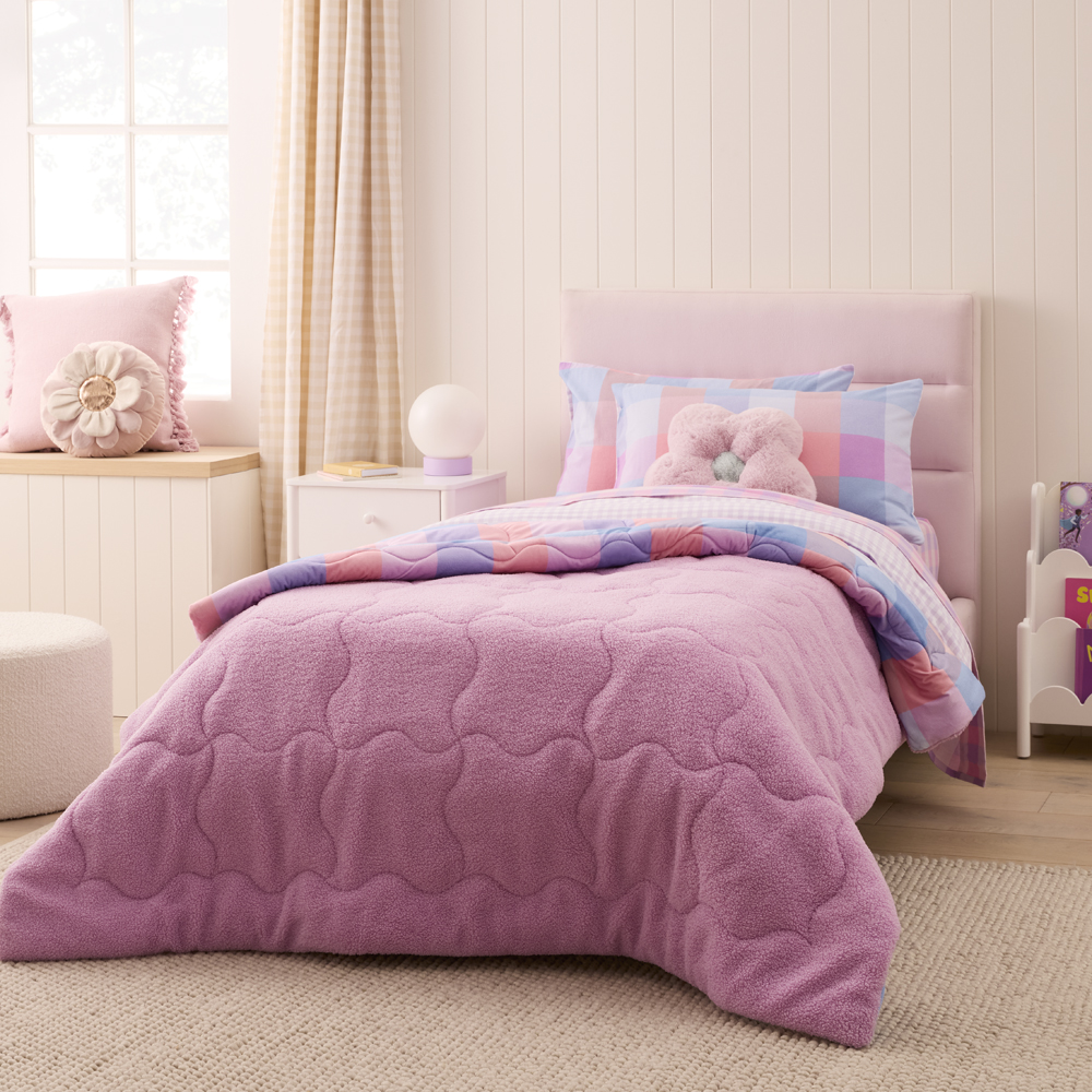 Teddy Pink Check Blanket | Adairs