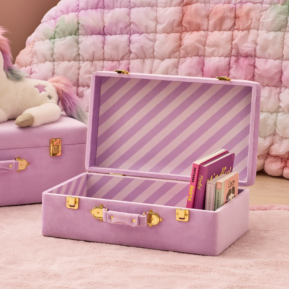 Adairs Kids - Keepsake Lilac Stripe Storage Suitcase | Adairs