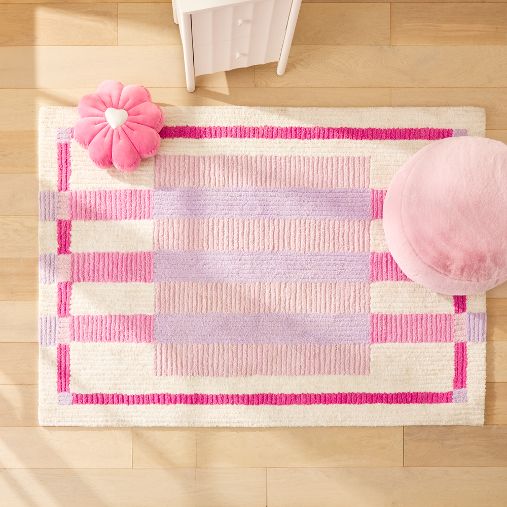 Adairs Kids - Pink & Lilac Microplush Ribbed Rug | Adairs