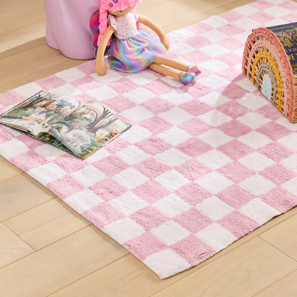 Adairs Kids - Lilac Check Rug | Adairs