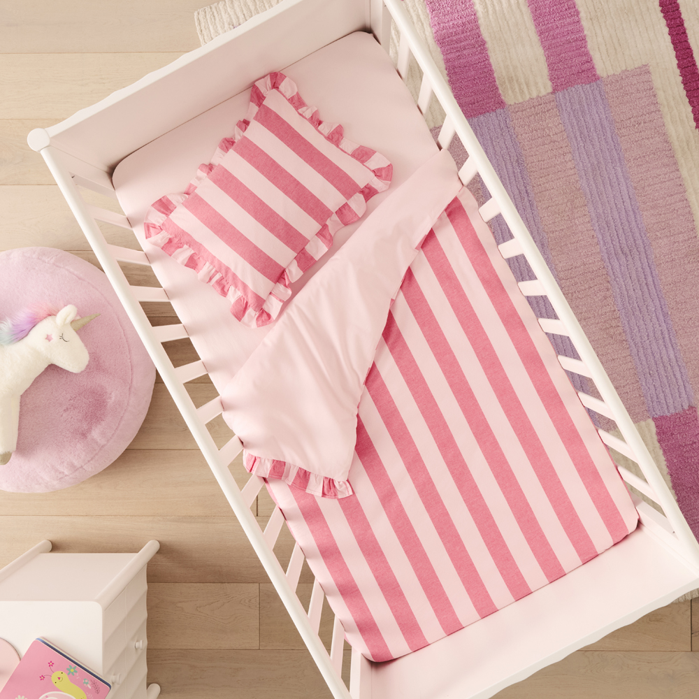 Adairs Kids - Stonewashed Muted Pink Red Ruffle Stripe Cot Quilt Cover ...
