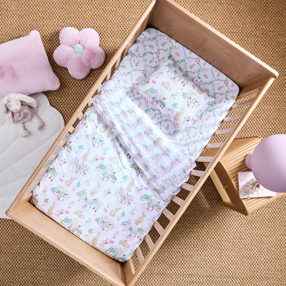 Adairs Kids - Floral Bunny Pink Cot Quilt Cover Set | Adairs