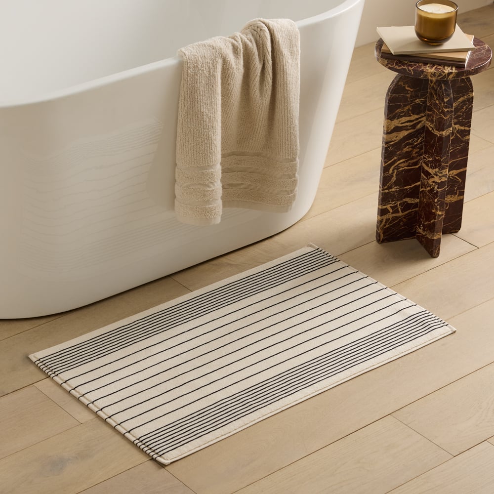 European Gabriella Natural & Black Turkish Cotton Bath Mat | Adairs