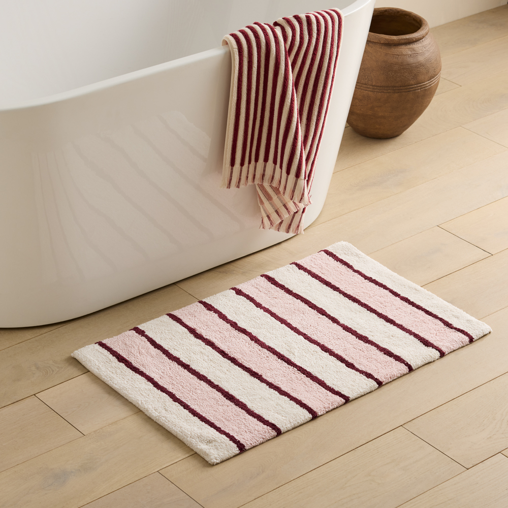 Block Natural & Pearl Pink Stripe Bath Mat | Adairs