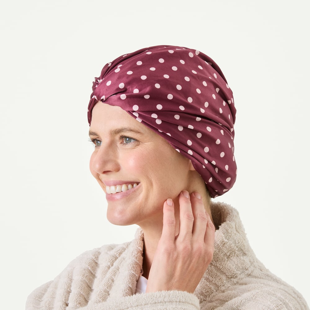 Burgundy Polka Dot Printed Shower Cap | Adairs