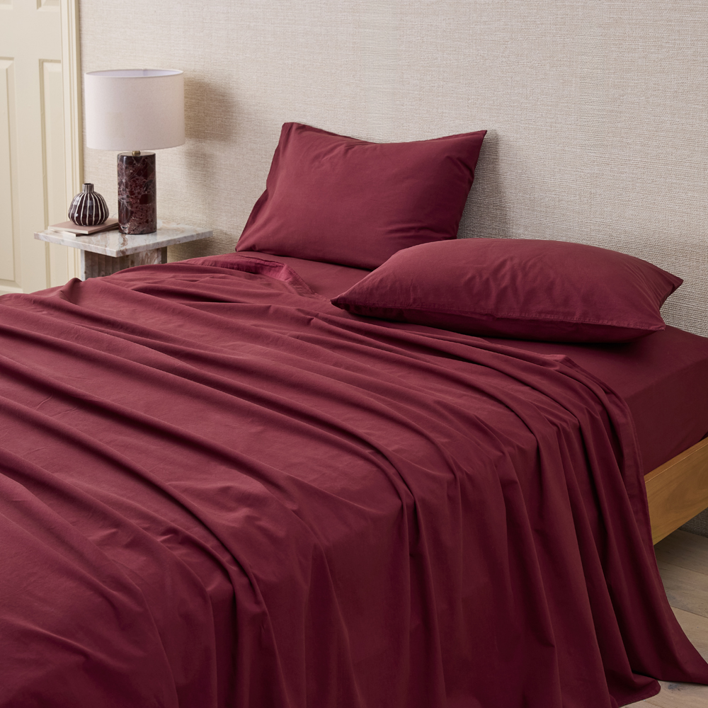 Stonewashed Cotton Burgundy Sheet Separates | Adairs