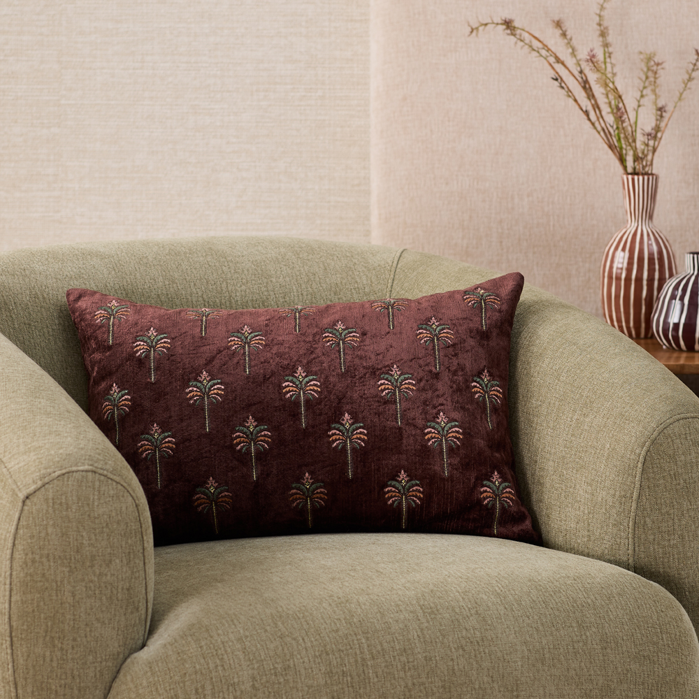 Aurora Velvet Raisin Palm Cushion | Adairs