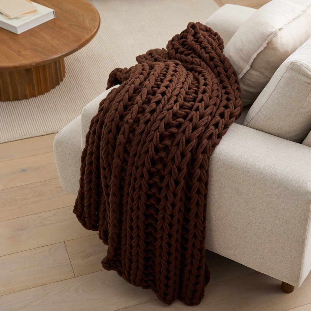 Newport Chocolate Chunky Knit Throw | Adairs