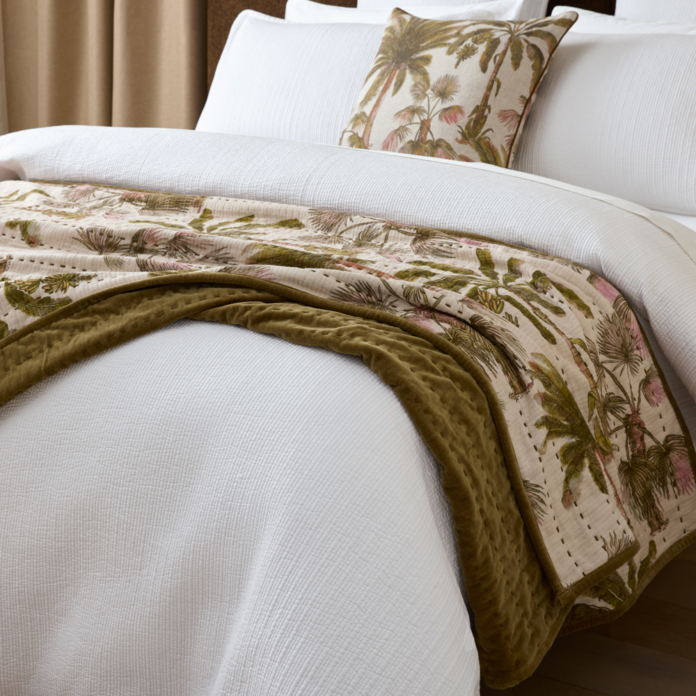 Island Palm Olive Throw | Adairs
